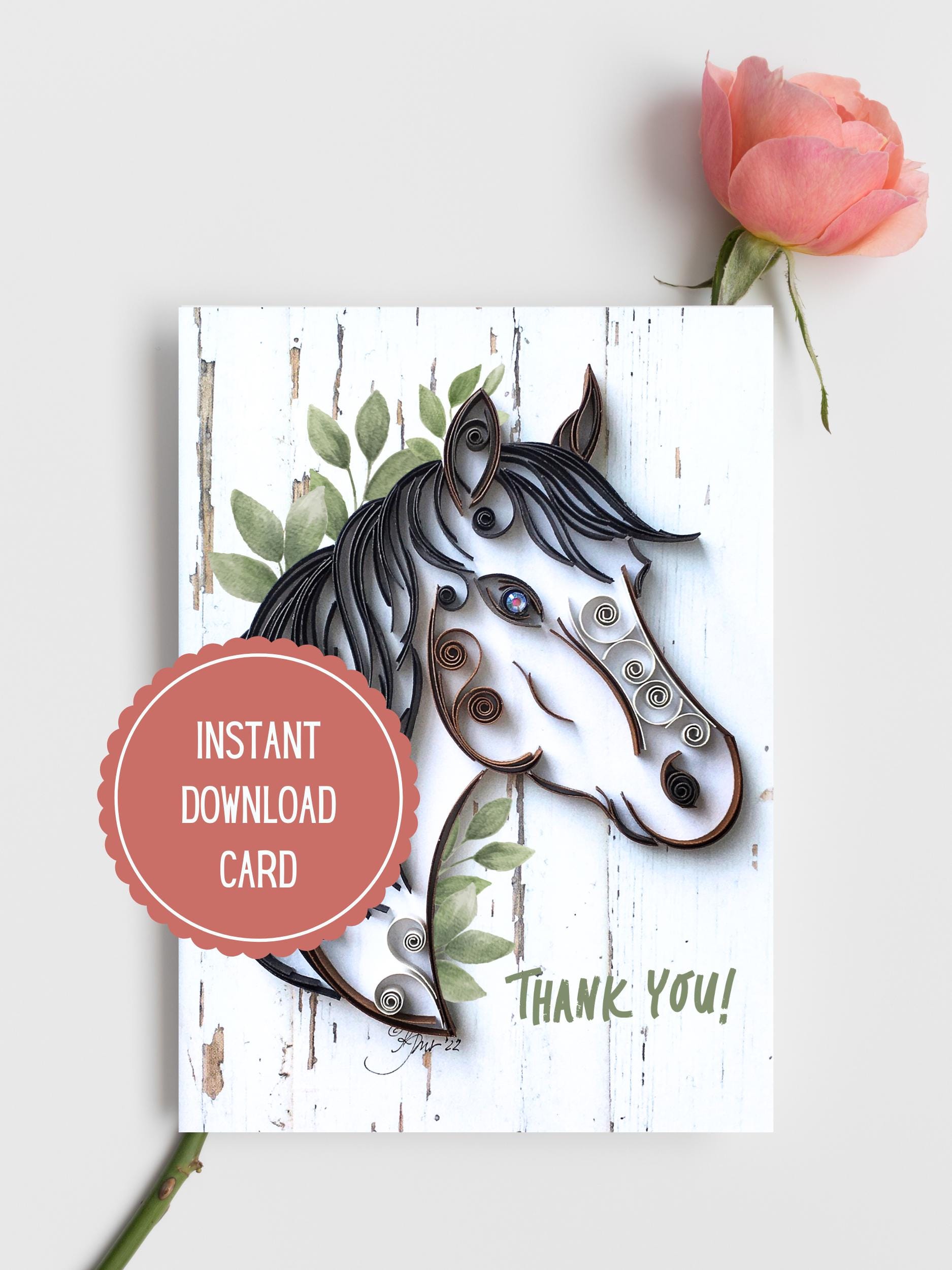 Horse Quilling Thank You Card, Quilled Horse Pattern Detailed Card ...