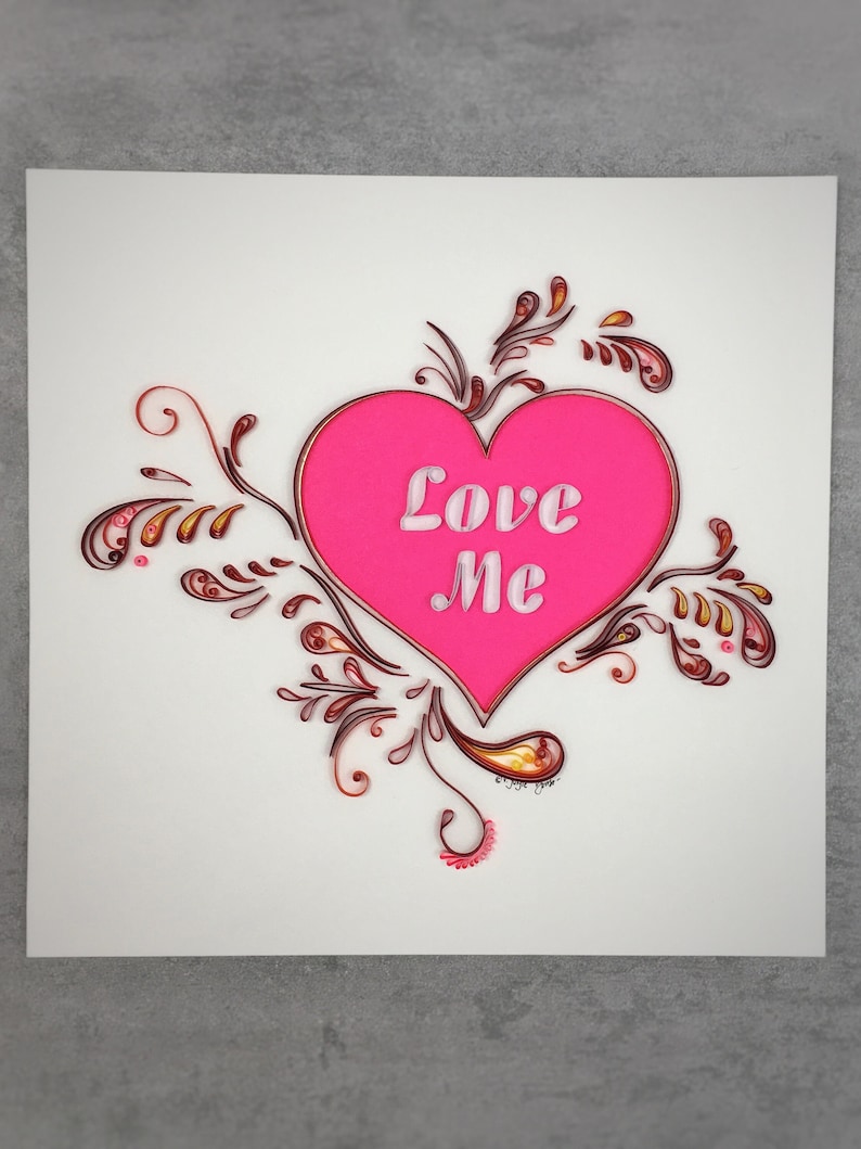 Unframed Quilling Heart With Love Me Typography Wall Art Decor Ready to ...