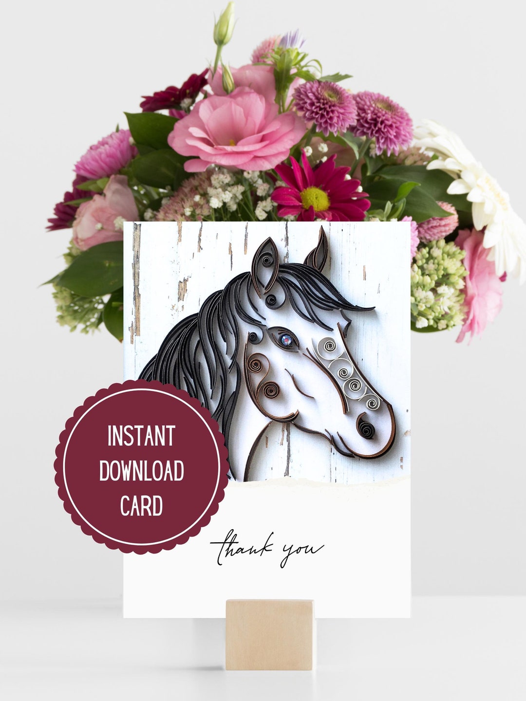 Horse Quilling Thank You Card, Quilled Horse Pattern Detailed Card ...