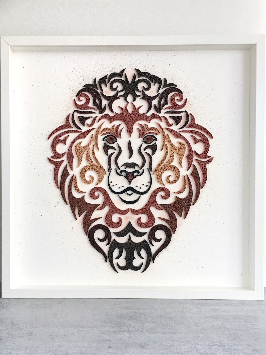 Framed Quilling Art the Lion, Ready to Ship Paper Art, Wall Art Decor ...