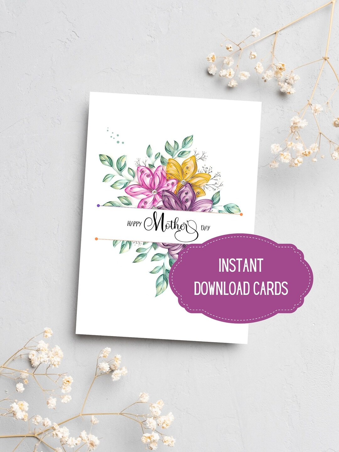 Printable Mothers Day Quilling Floral Greeting Card Last Minute ...