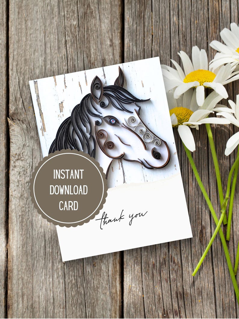 Horse Quilling Thank You Card, Quilled Horse Pattern Detailed Card ...
