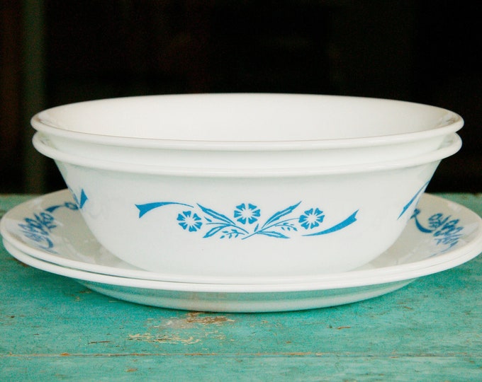 Vintage Corelle Blue Cornflower Pattern Bowls and Plates by Corning - 2 ...