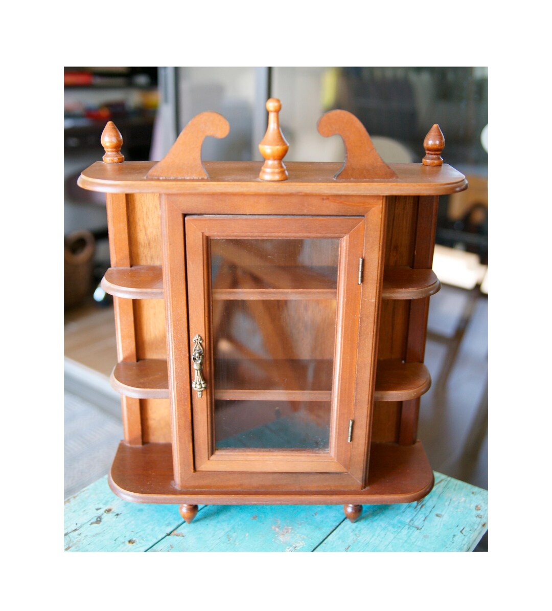 Vintage Wood Display Curio Cabinet W Glass Door Wooden Organizer ...