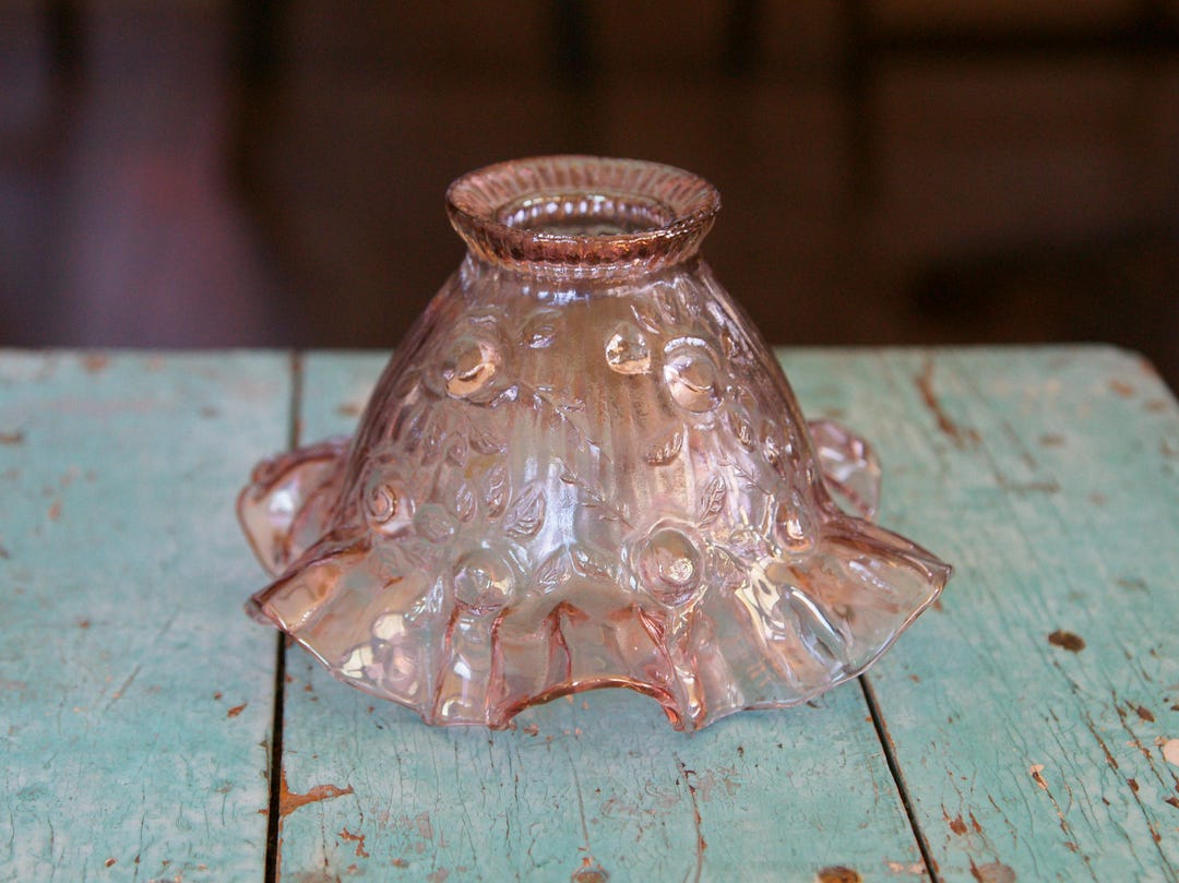 Vintage Fenton Cabbage Rose Fairy Lamp Shade Amethyst Pink Glass Floral ...