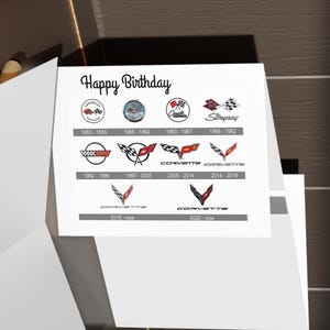 Printable Happy Birthday Card Chevy Corvette Logos Through the Years ...