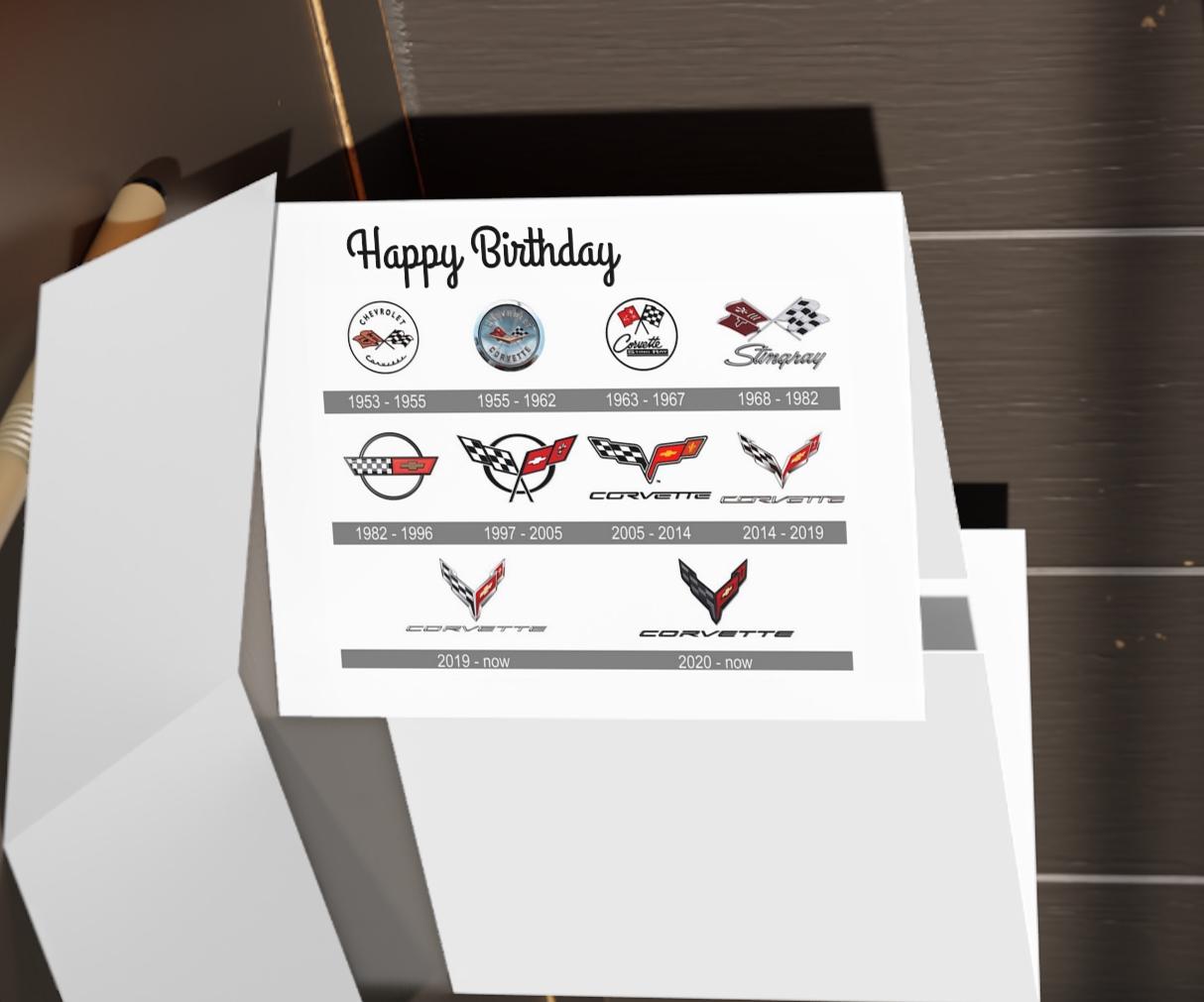 Printable Happy Birthday Card Chevy Corvette Logos Through the Years ...
