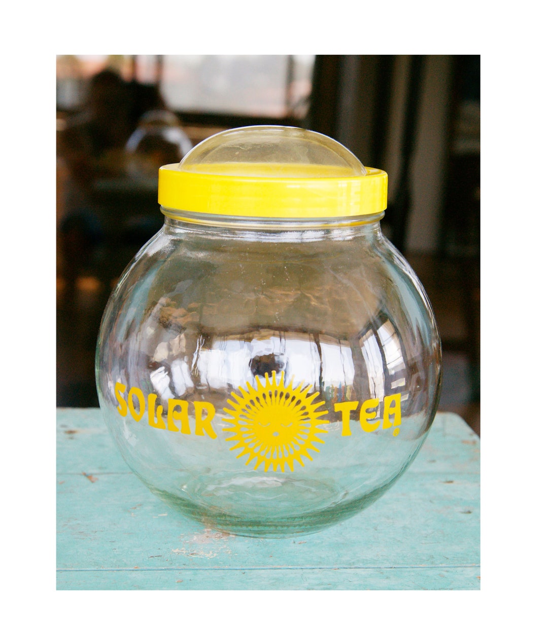 Vintage Solar Tea Round Yellow Glass Jug Pitcher With Lid Sun Tea Iced ...