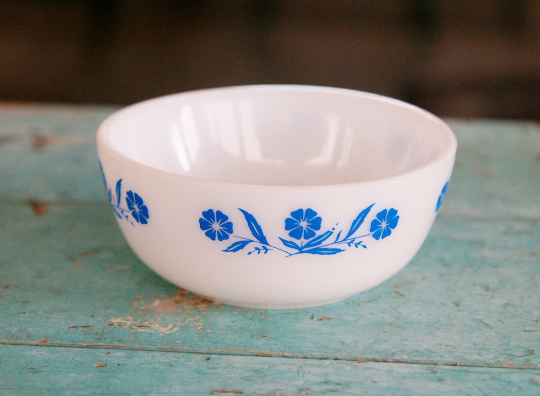 Vintage Hazel Atlas Blue Cornflower Milk Glass Bowl - Etsy