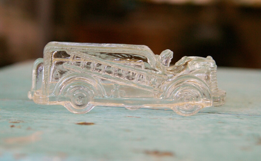Vintage Glass Fire Engine Candy Container: 1930s-40s Molded Dispenser ...