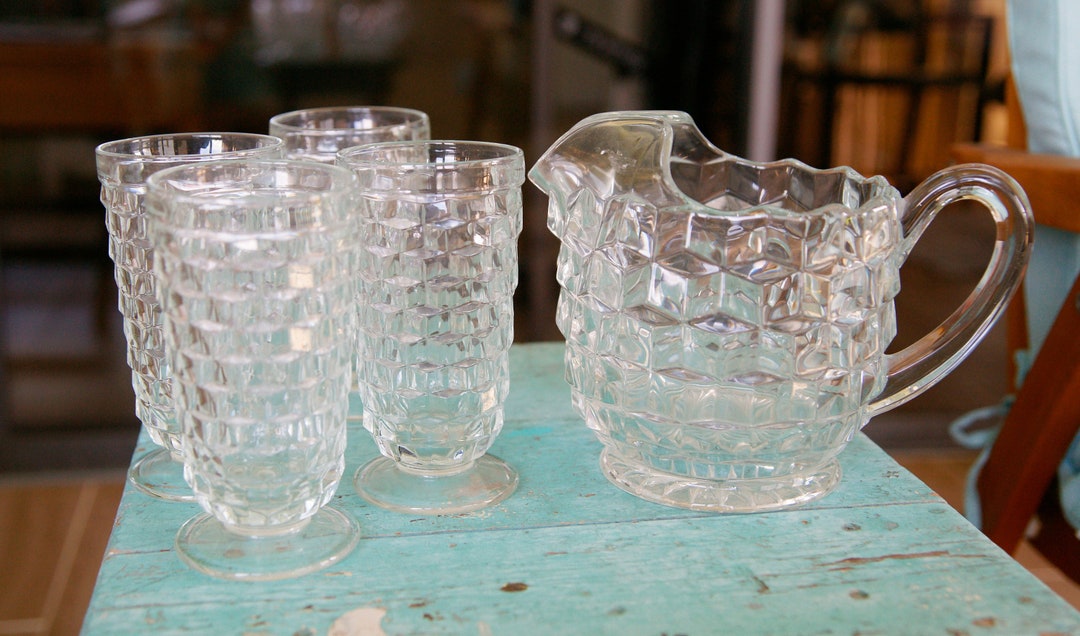 Vintage Whitehall Cubist Glass Pitcher With Tumblers: MCM Water Set - Etsy