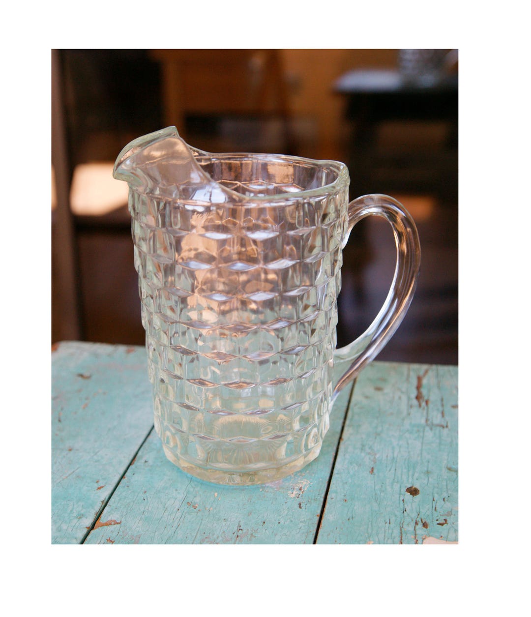 Vintage Indiana Glass Whitehall Cubist Clear Glass Pitcher Iced Tea ...