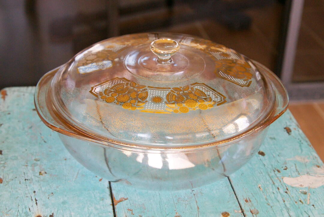 Vintage Georges Briard Pyrex Casserole Dish: Gold Bird Lid, Mid-century ...