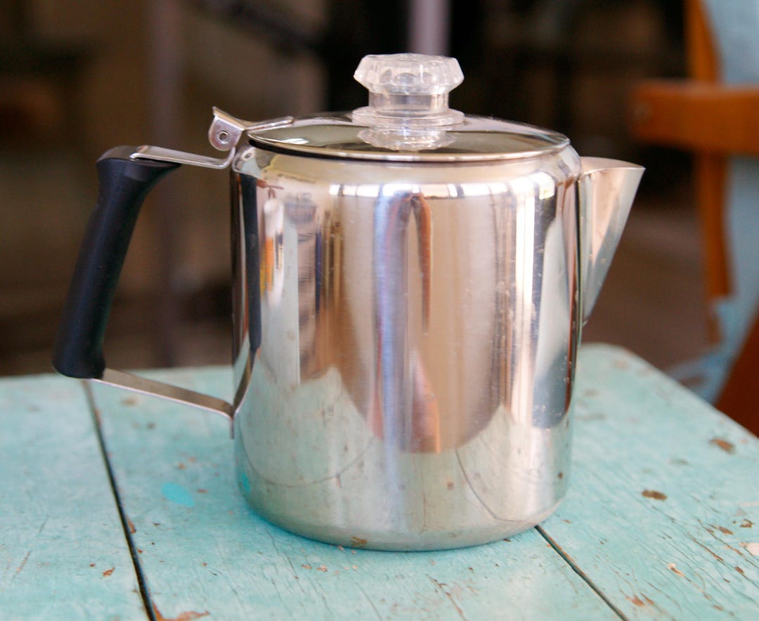 Vintage Stainless Steel Percolator Coffee Pot Six Cup With Stem and ...