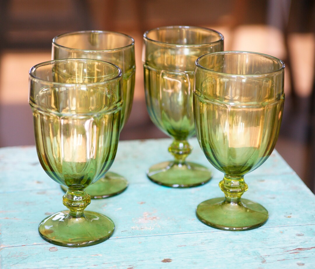 Vintage Green Gibraltar Glass Goblets by Libbey Glass Set of 4 Duratuff ...