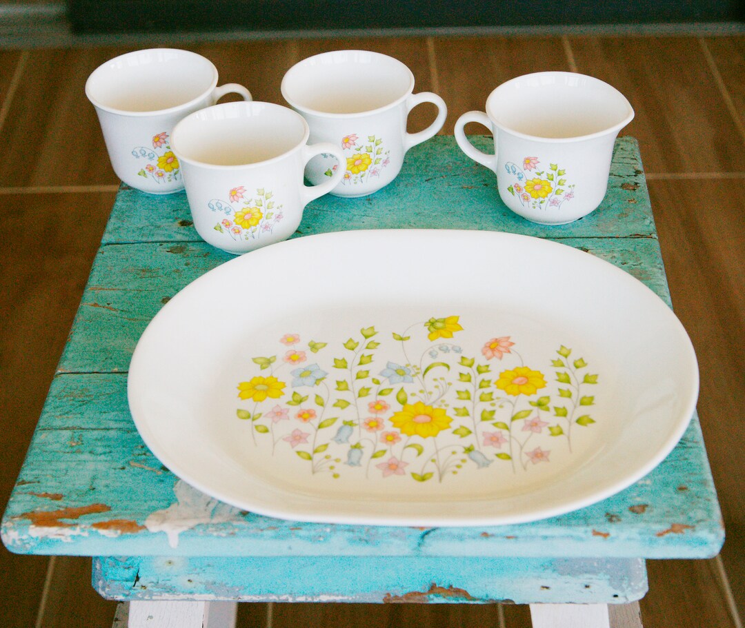 Vintage Corelle Spring Meadow Pattern Platter, Cups and Creamer by ...