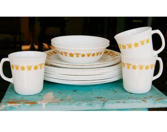 Vintage Corelle Butterfly Gold Plates, Mugs, Creamers, Bowls, Various ...