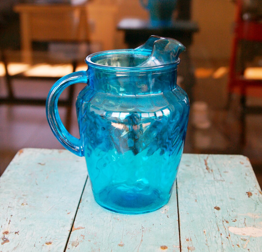 Vintage Anchor Hocking Blue Swirl Glass Pitcher With Ice Lip - Etsy