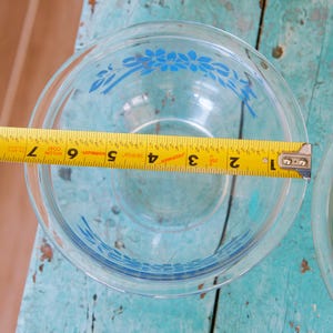 Vintage Pyrex Clear Glass Blue Flowers Ribbon Set of 2 Nesting Mixing ...
