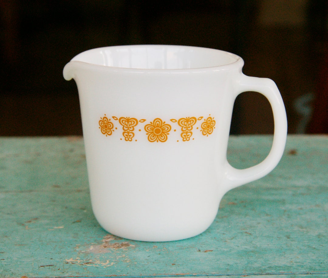 Vintage Pyrex Milk Glass Butterfly Gold Creamer Cup Corning NY Made in ...
