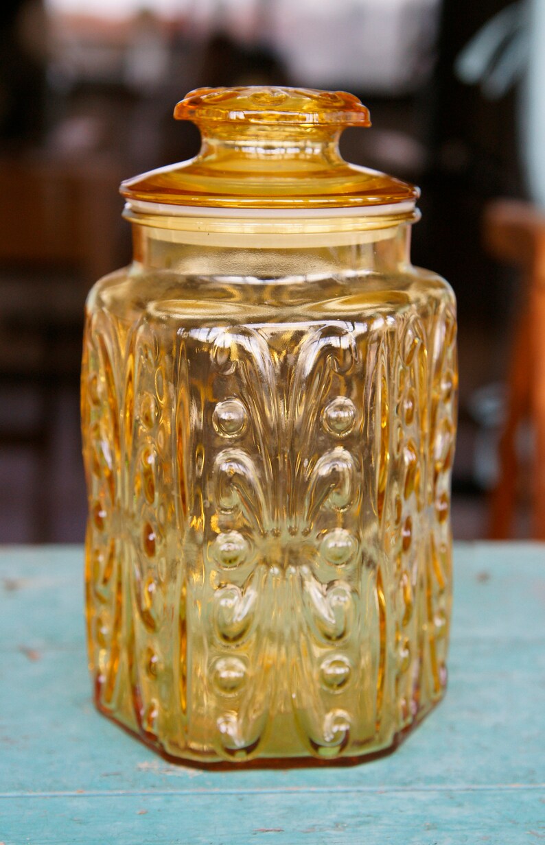 Vintage Federal Gold Yellow Glass Canister Show off Jar 1970s - Etsy