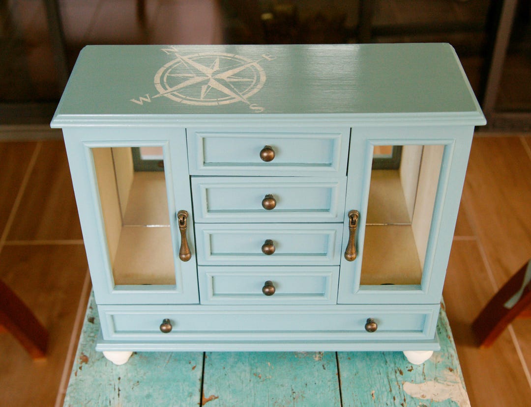 Hand-painted Ocean Jewelry Box: Vintage Compass Armoire - Etsy