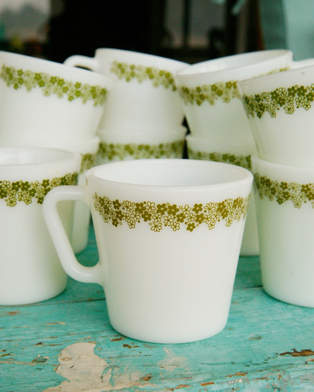 Vintage Pyrex Spring Blossom Pattern Milk Glass Corning USA Cups Coffee ...