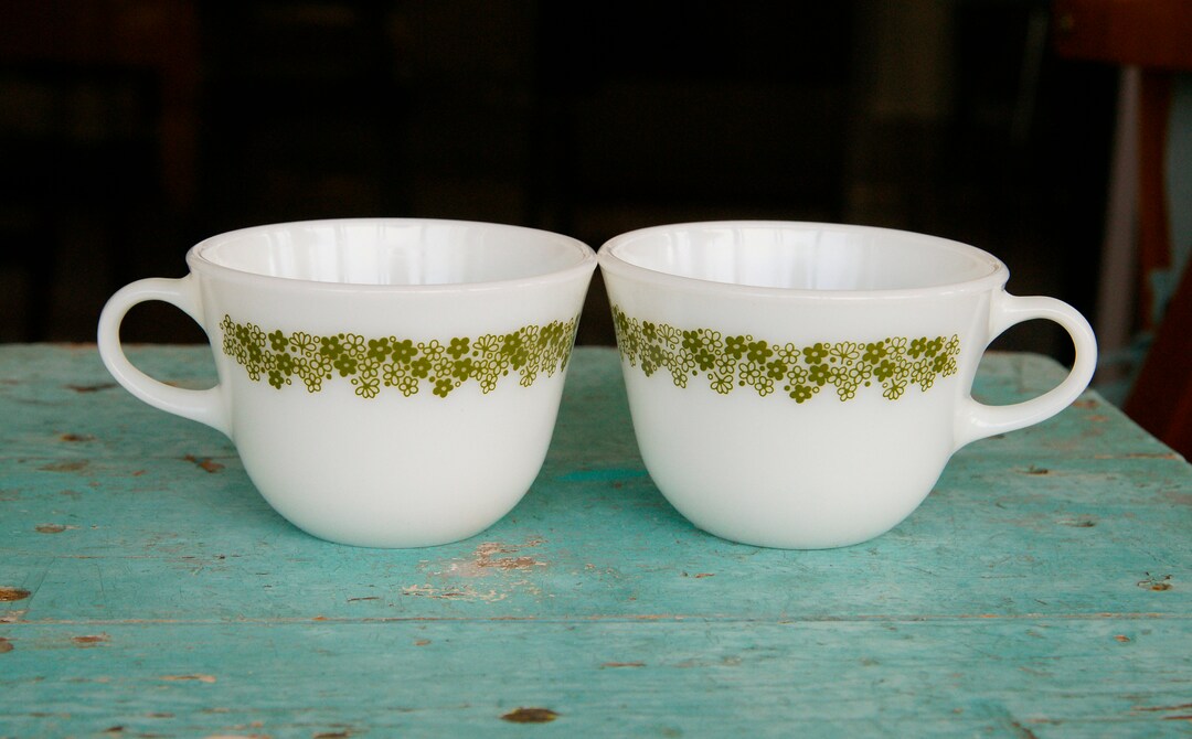 Vintage Pyrex Spring Blossom Pattern Milk Glass Corning Cups Coffee ...