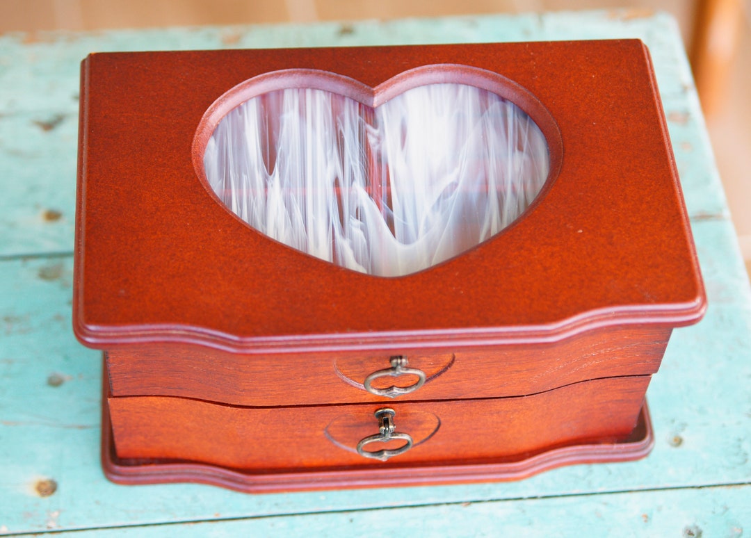 Love Heart Jewelry Box With Drawer Red Velvet Lined. - Etsy