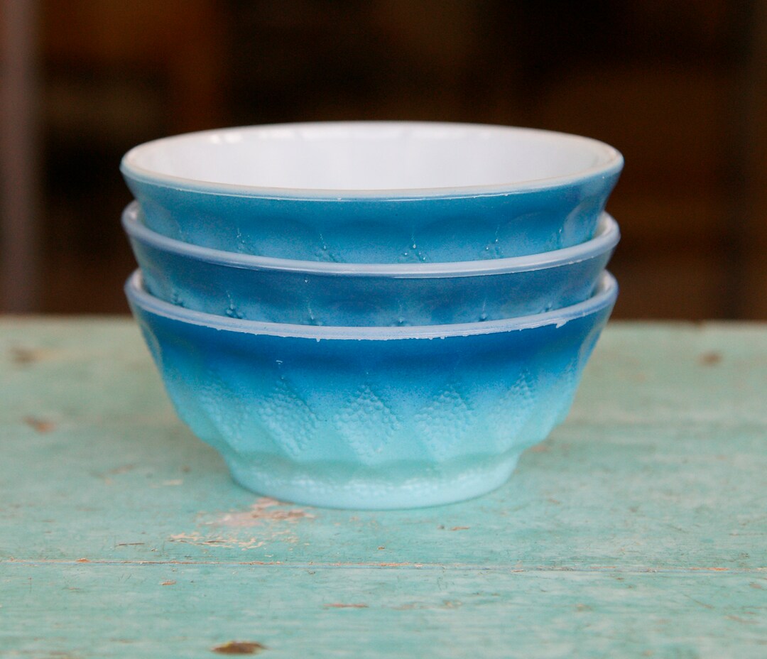 Vintage Fire King Blue Ombre Bowls: Kimberly Milk Glass Set of 3 - Etsy