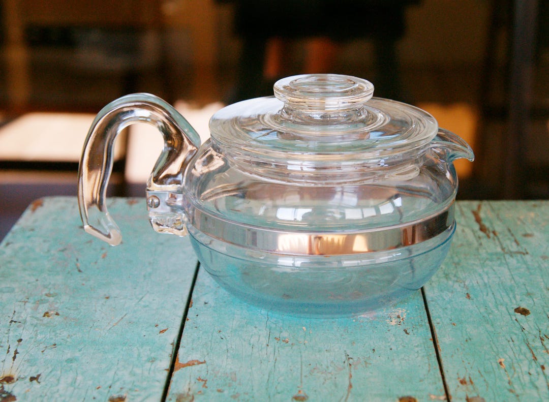 Vintage Pyrex Flameware Tea Pot Glass 6 Cup Stovetop Mid Century Teapot ...