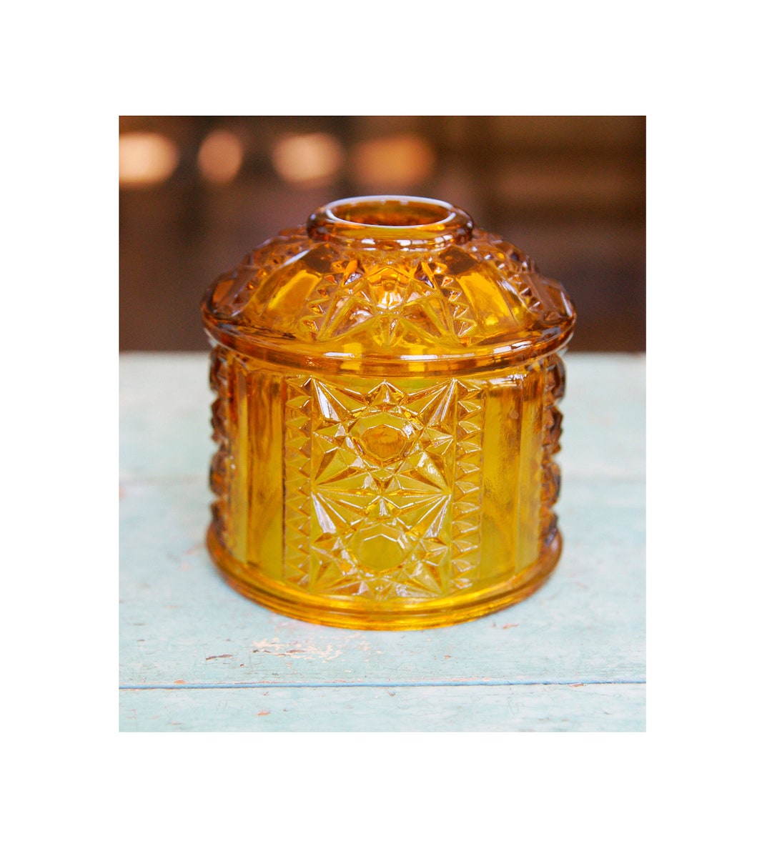 Vintage Indiana Glass Amber Fairy Lamp Top Only Cut Glass Light Stars ...