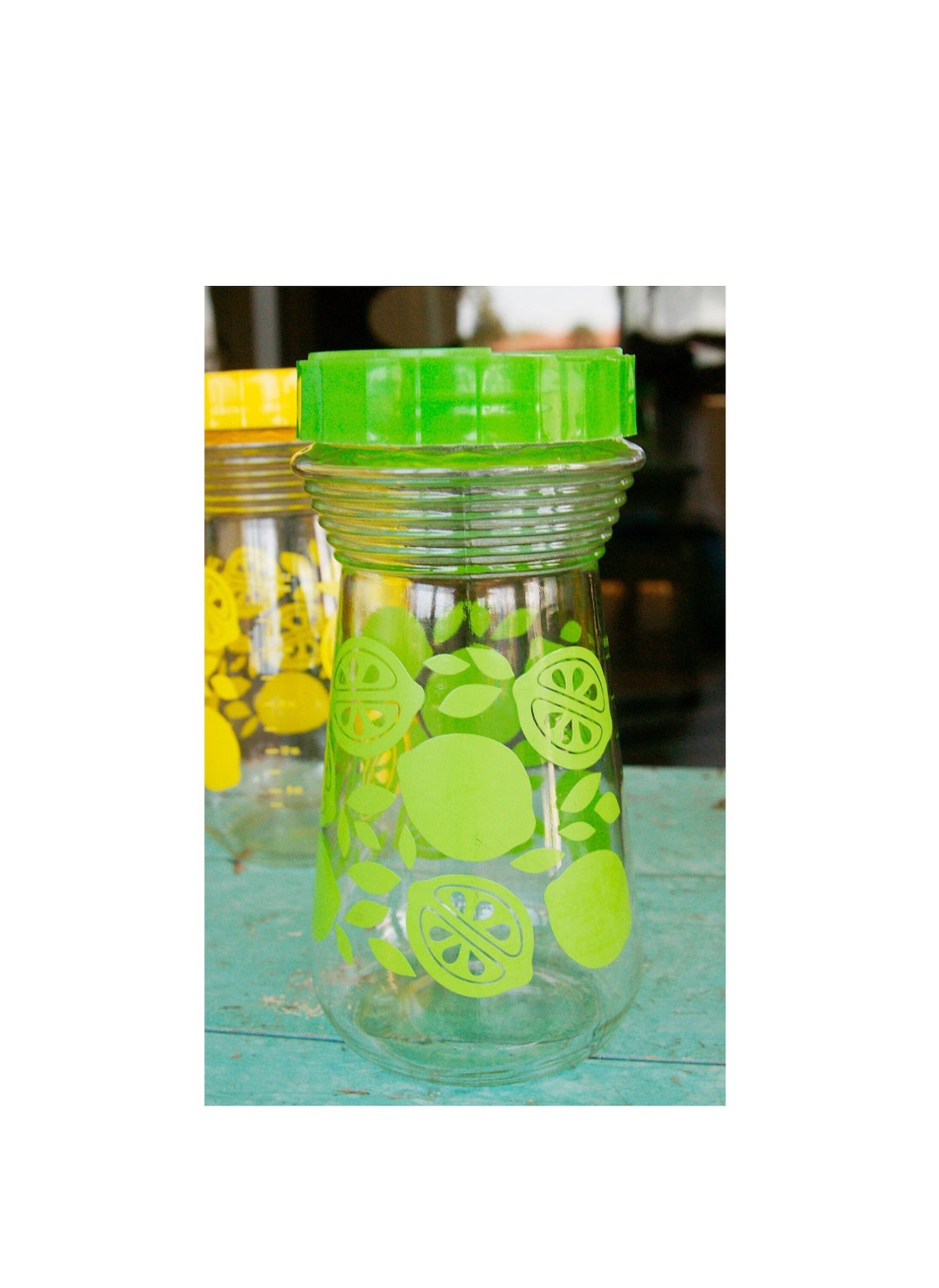 Vintage Green Limeade Carafe Pitcher Jar 1980s Yellow Retro Kitchen ...