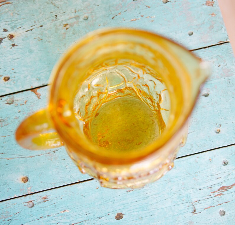 Vintage Anchor Hocking Yellow Amber Glass Pitcher With Glasses ...