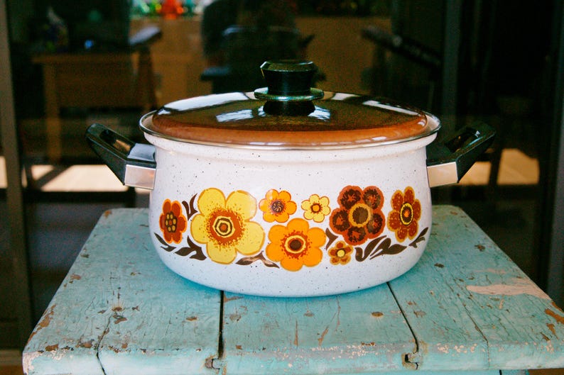 Vintage Enamel Cook Pot Stockpot Floral Pattern Mid Century Modern ...
