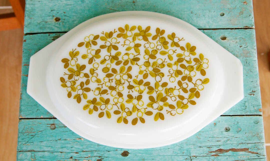Vintage Pyrex Lid Only for Casserole Dish Verde Olive & Leaf Pattern ...