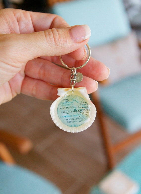 Anna Maria Island Map Scallop Shell Keychain Auger Seashell - Etsy