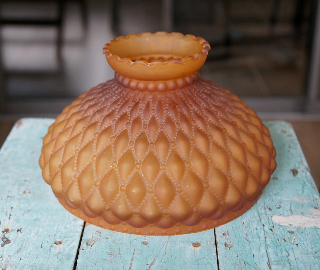 Vintage Glass Lamp Shade Parlor Table Lamp Quilted Beaded Diamond ...
