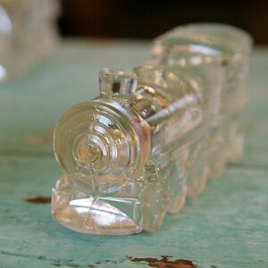 Vintage Glass Train Shaped Pressed Glass Candy Container Locomotive ...