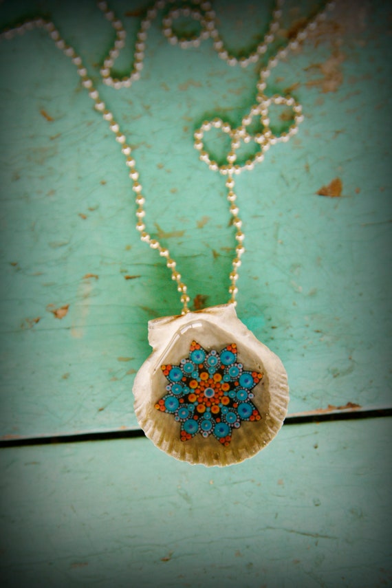 Colorful Mandala Scallop Shell Necklace Seashell Beach | Etsy