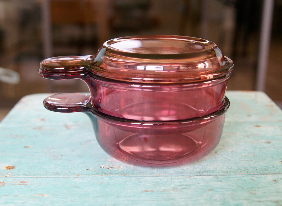 Corning Ware Cranberry Grab It Dish Set of 2 With 1 Glass Lid Heat and ...