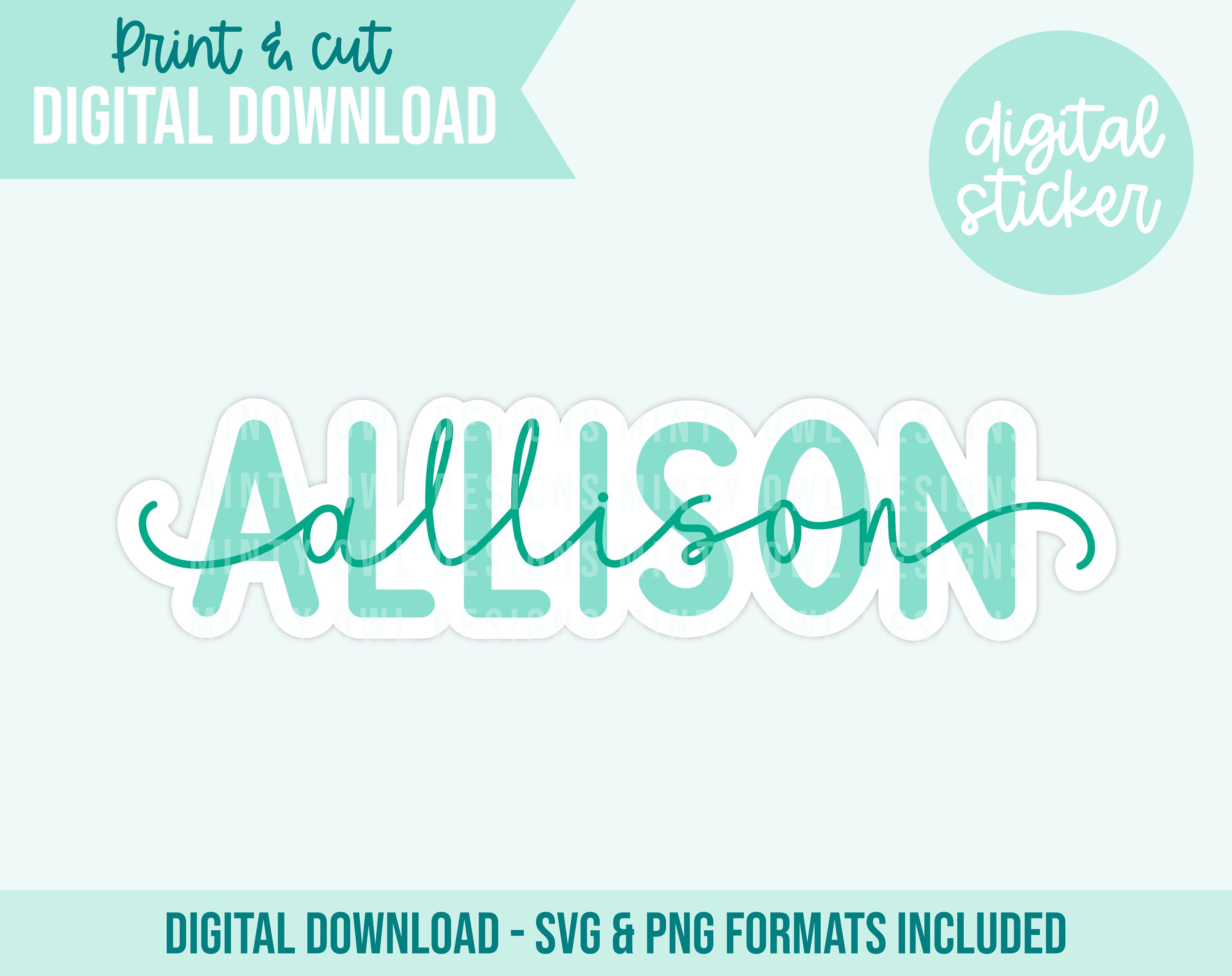 SVG & PNG Cut File Custom Name Digital Sticker Printable - Etsy
