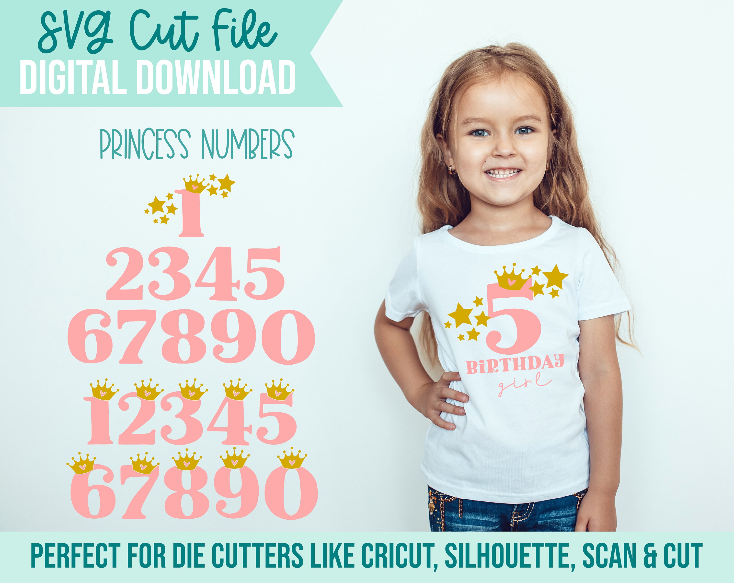 SVG Cut File Princess Numbers Princess Crown Stars | Etsy