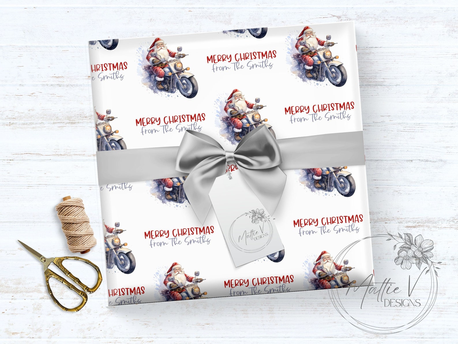 Santa's Motorcycle | Personalized Wrapping Paper | Christmas Gift Wrap ...