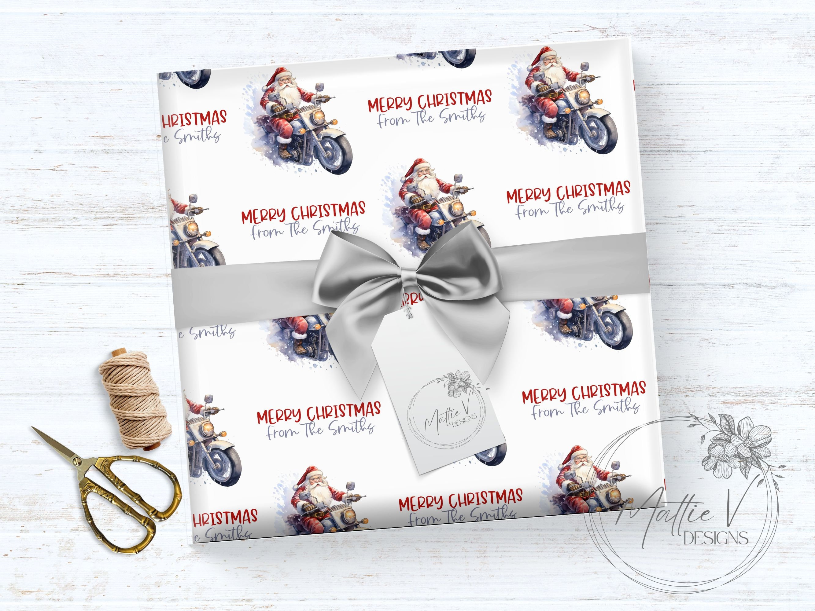 Santa's Motorcycle | Personalized Wrapping Paper | Christmas Gift Wrap ...