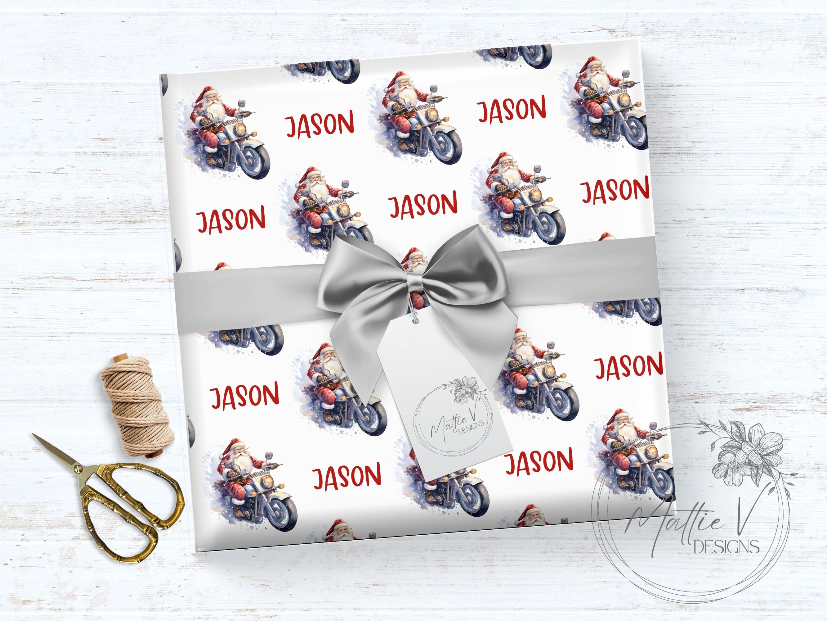 Santa's Motorcycle | Personalized Wrapping Paper | Christmas Gift Wrap ...