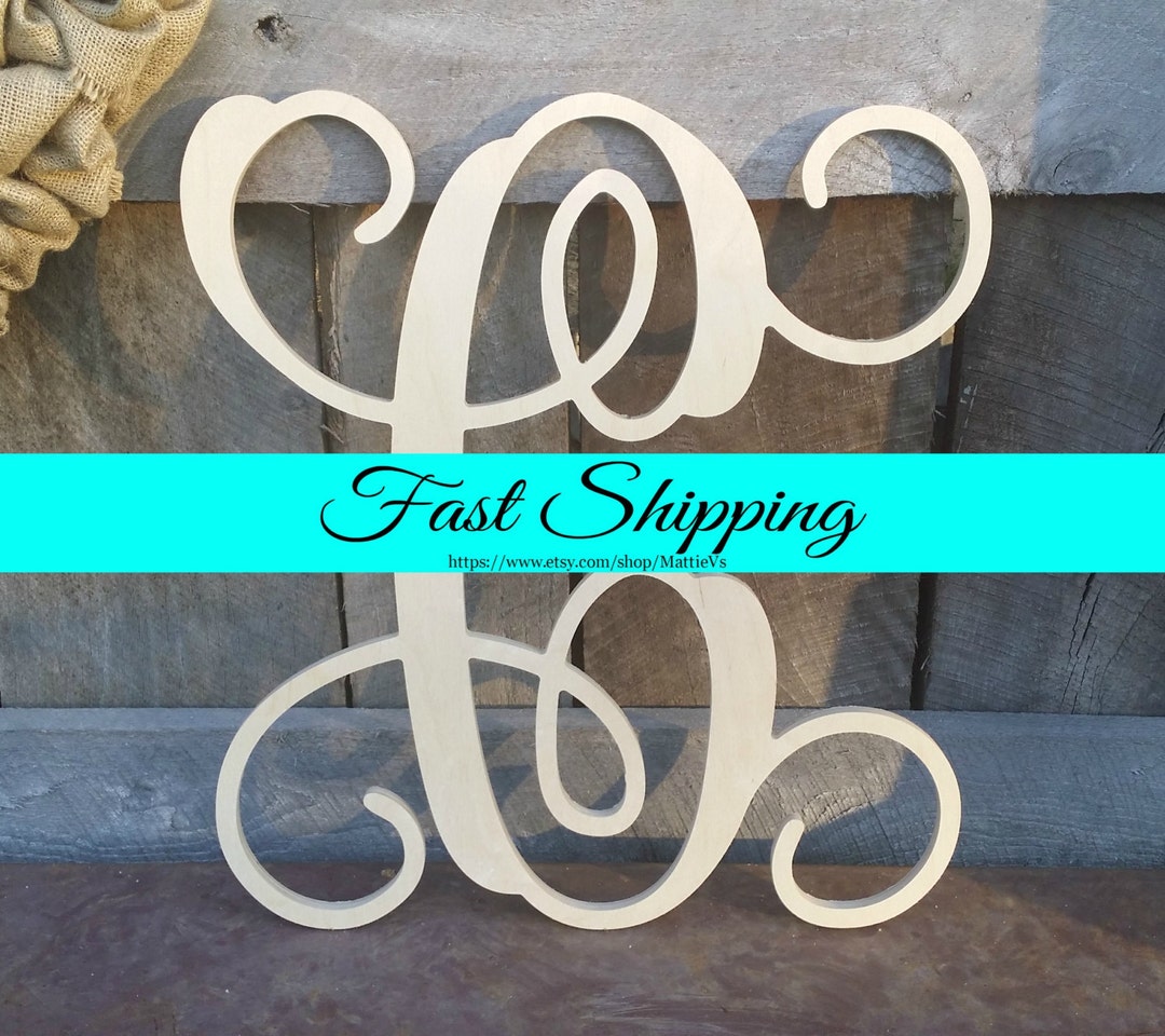 FREE SHIPPING Wooden Letter Unpainted Vine Script Letter Door Hanger ...