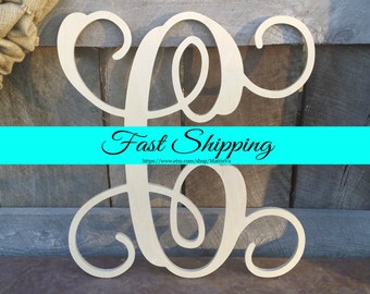 Unpainted Single Letter Vine Script Font Wooden Letter Wood Initial - Etsy