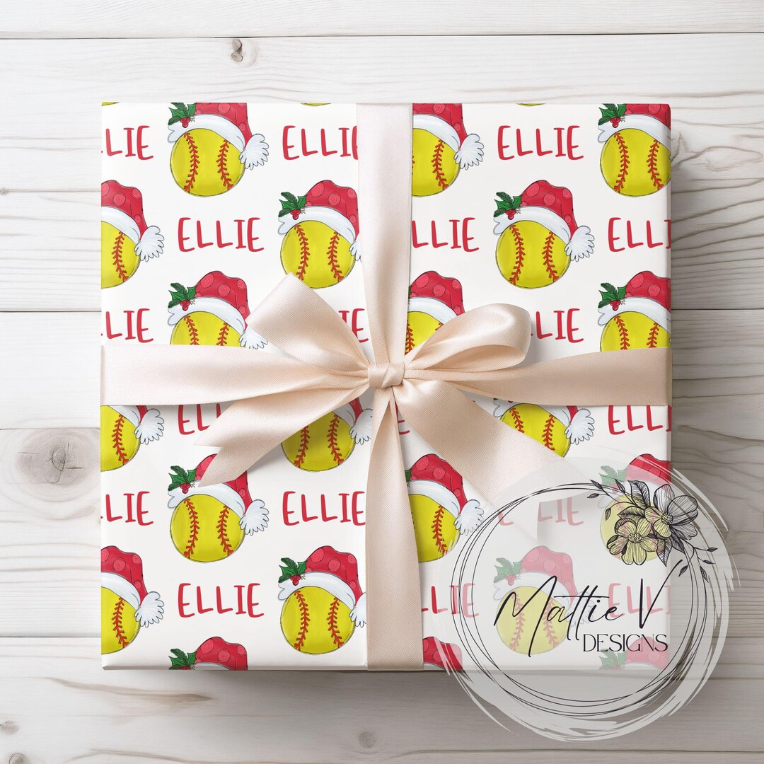 Softball Santa Wrapping Paper | Personalized Sports Wrapping Paper ...