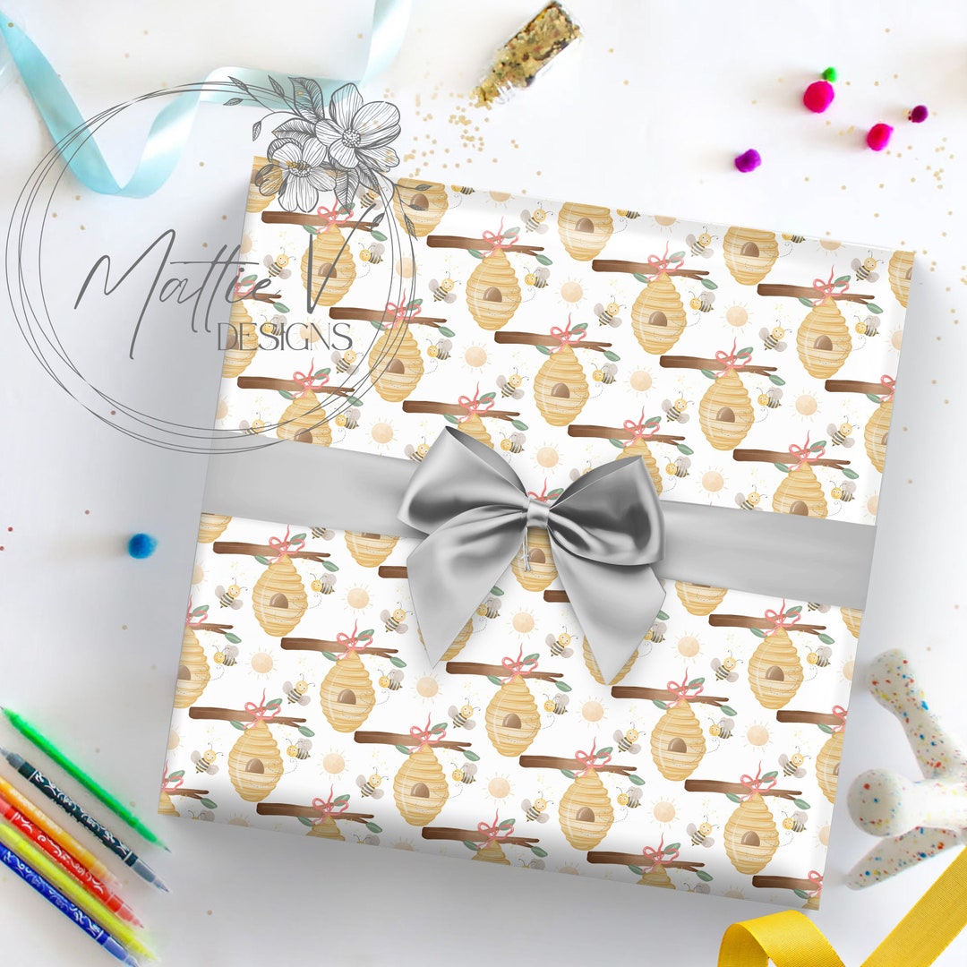 Bee Hive Wrapping Paper | Birthday Gift Wrap | Bumble Bee Gift Wrap ...